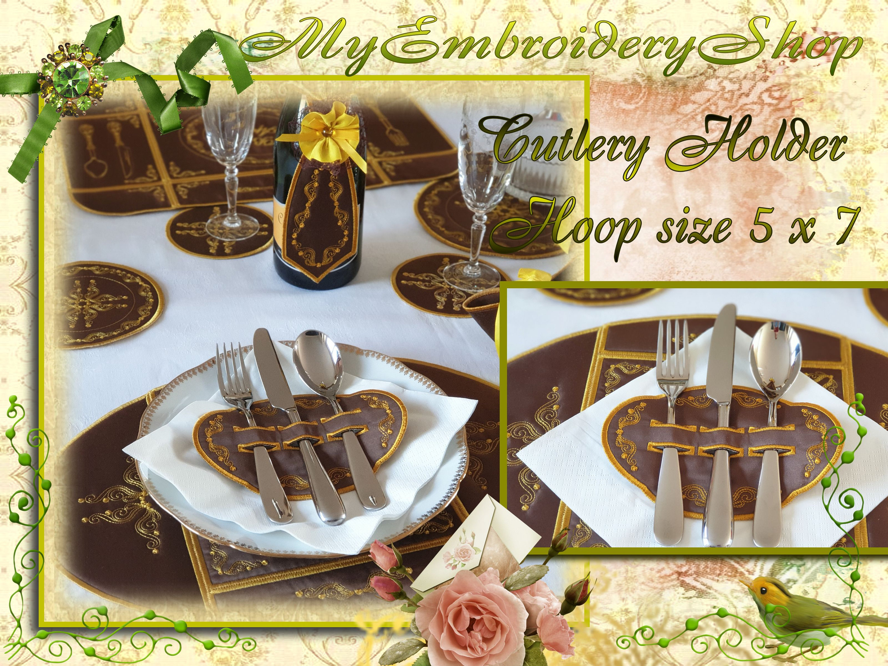 ITH Hoop 5x7 Embroidery Design Cutlery Holder Machine Embroidery ...