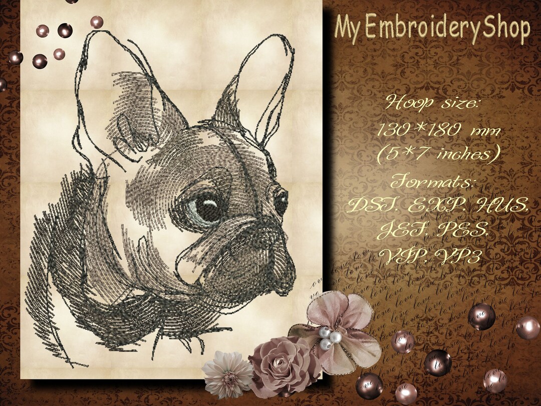 Machine Embroidery Design French Bulldog , Size for Hoop 5x7 ...