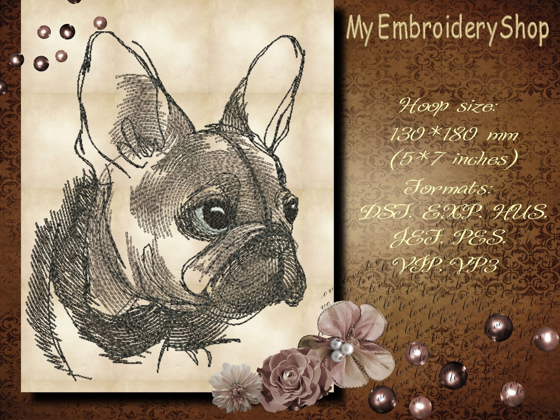 Machine Embroidery Design French Bulldog , Size for Hoop 5x7 ...