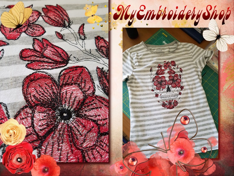 Sugar Skull - Machine Embroidery Design, Sketch Skull Embroidery, Boho ...