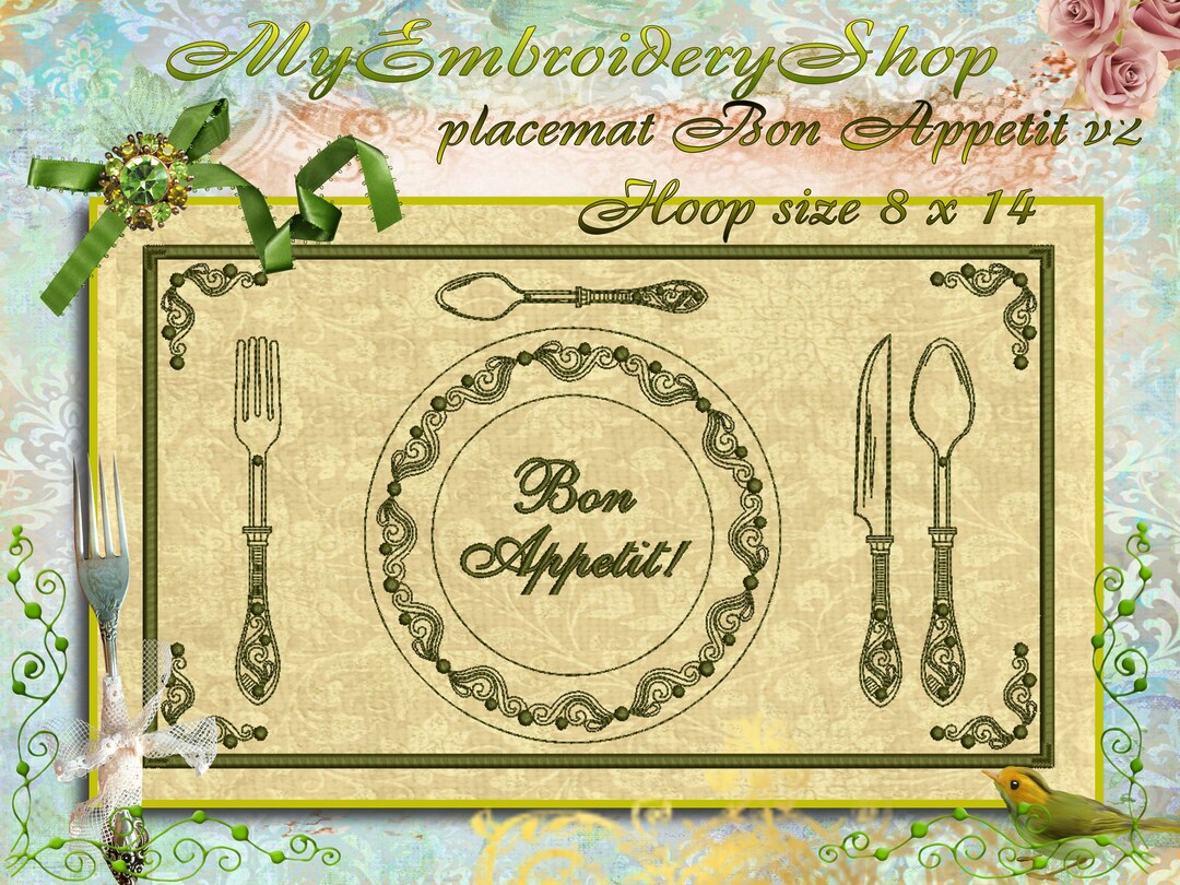 ITH Placemat Machine Embroidery Designs Knife Fork Spoon Plate Applique ...
