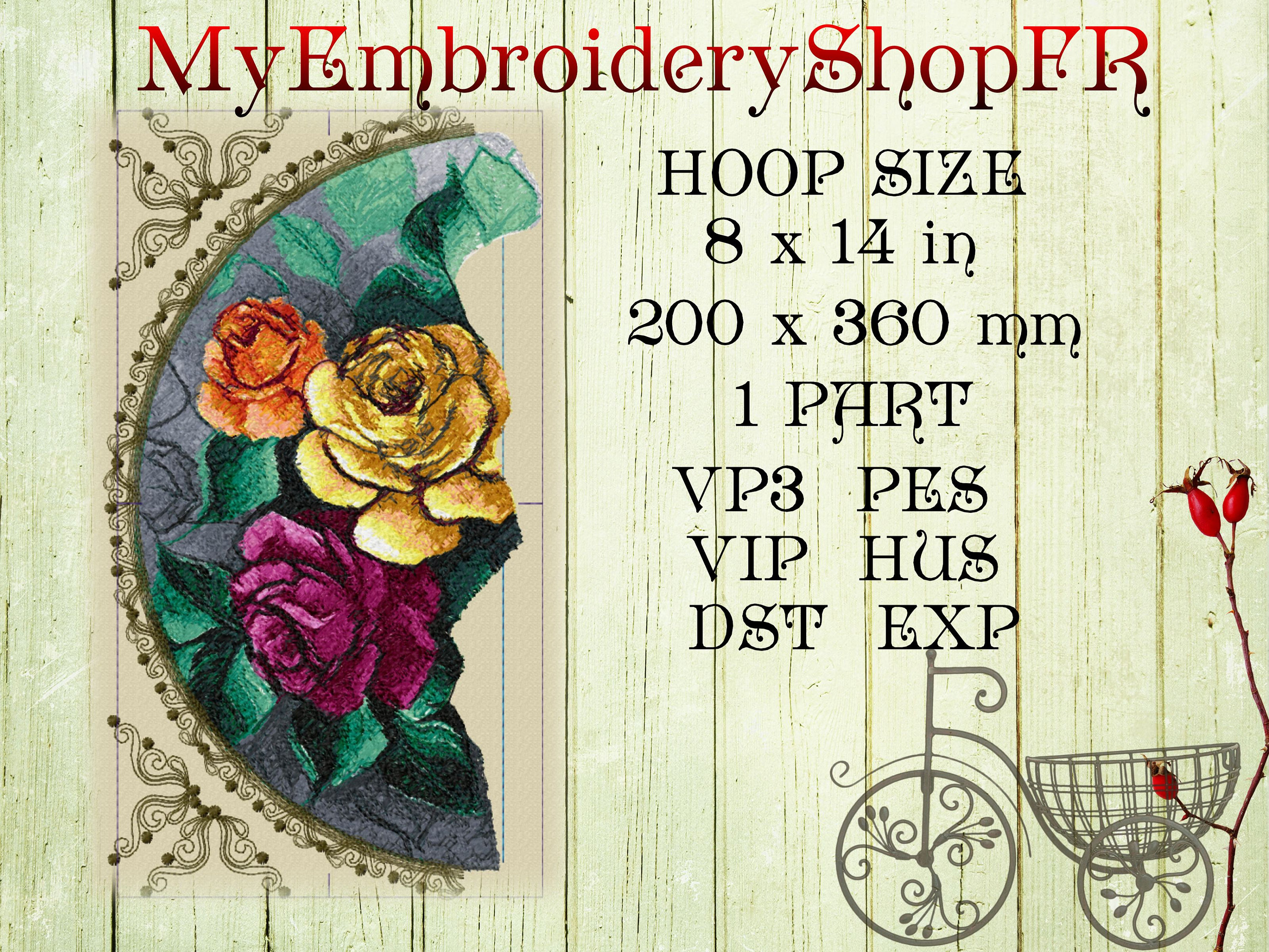 Roses Vintage Style Photostitch Machine Embroidery Design in the Hoop ...