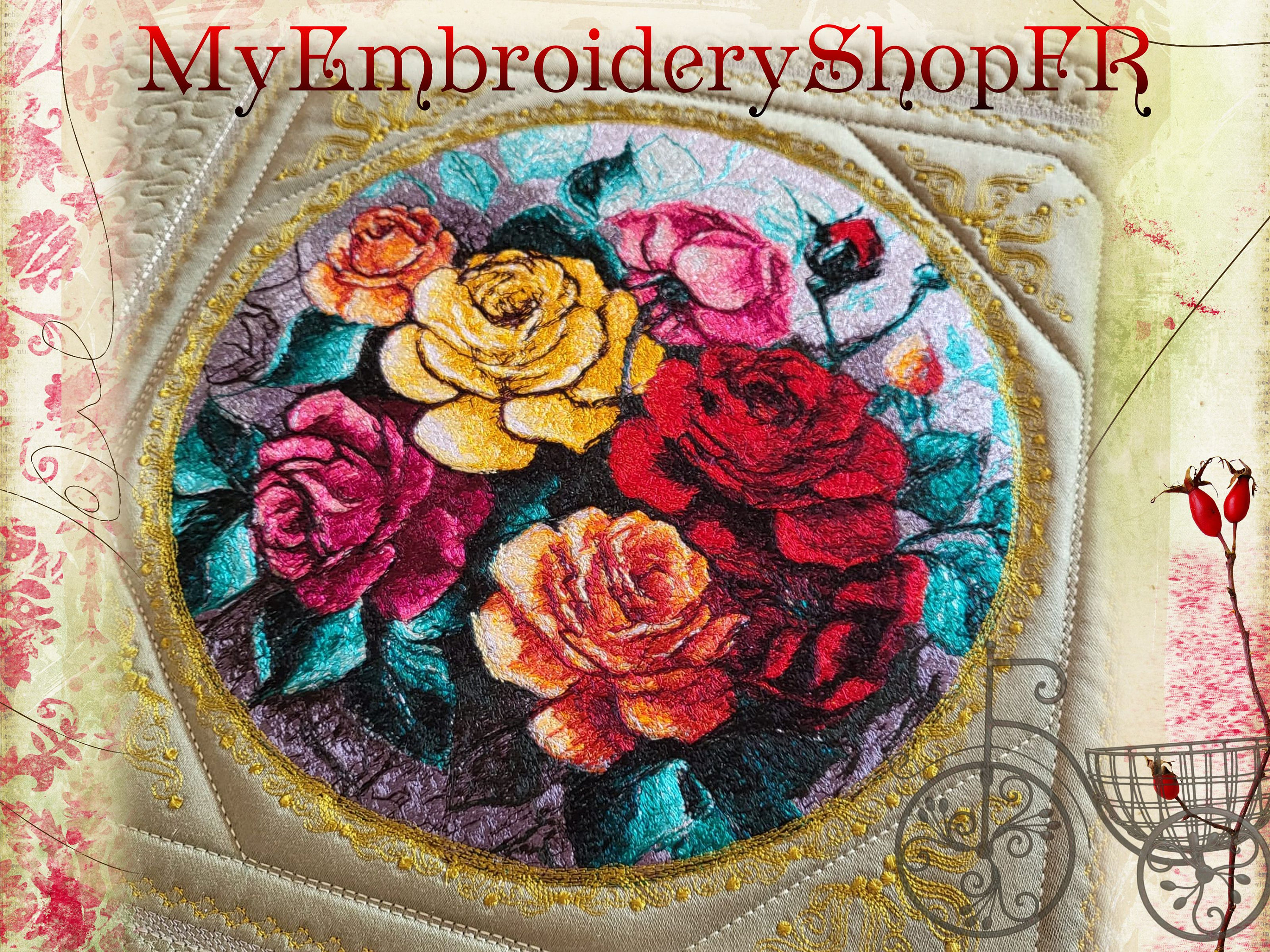 Roses Vintage Style Photostitch Machine Embroidery Design in the Hoop ...