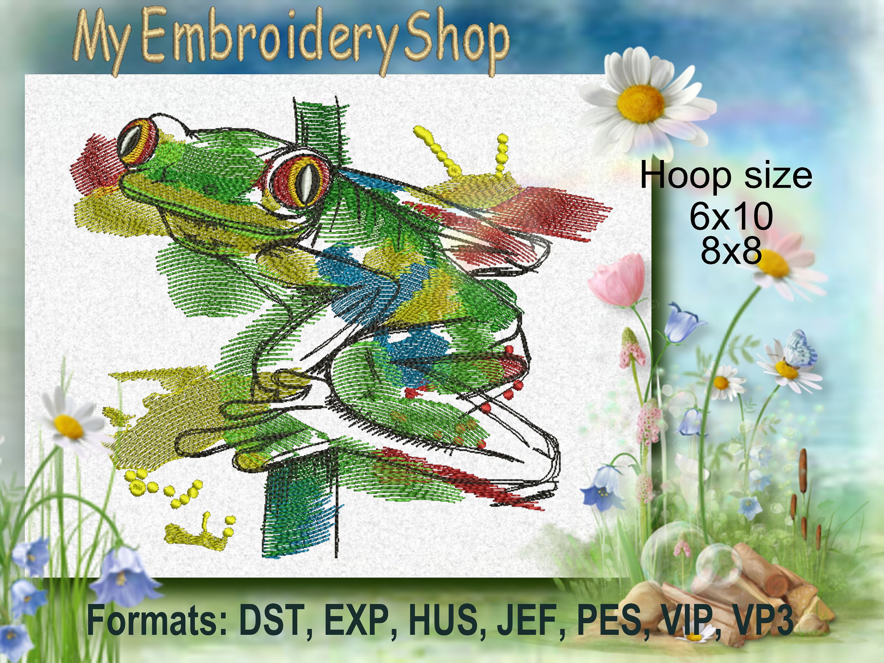 Frog Machine Embroidery Design, Amphibian Embroidery, Reptile ...