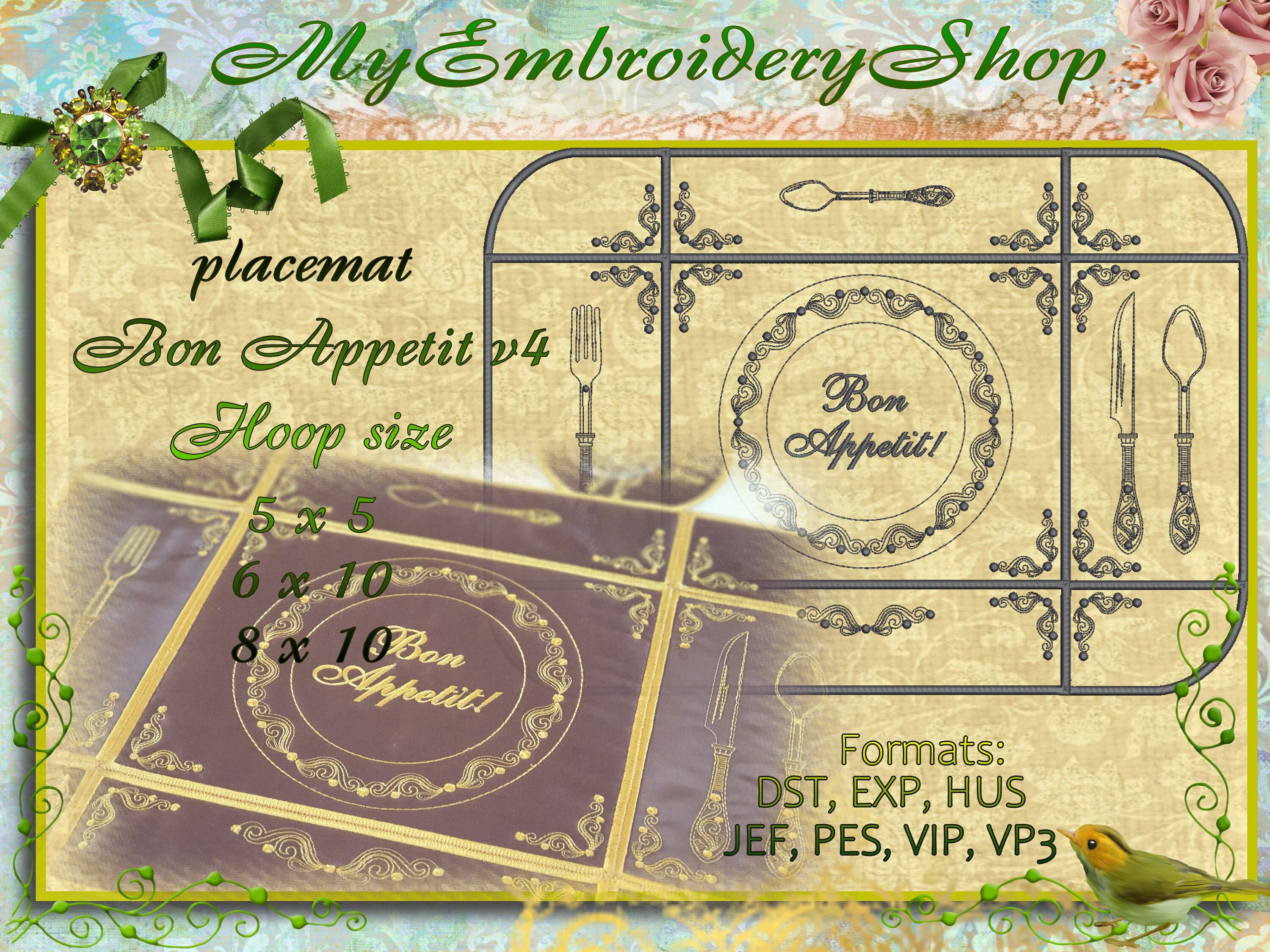 Set - 13 Machine Embroidery Design, Table Setting, Vintage Style, ITH ...