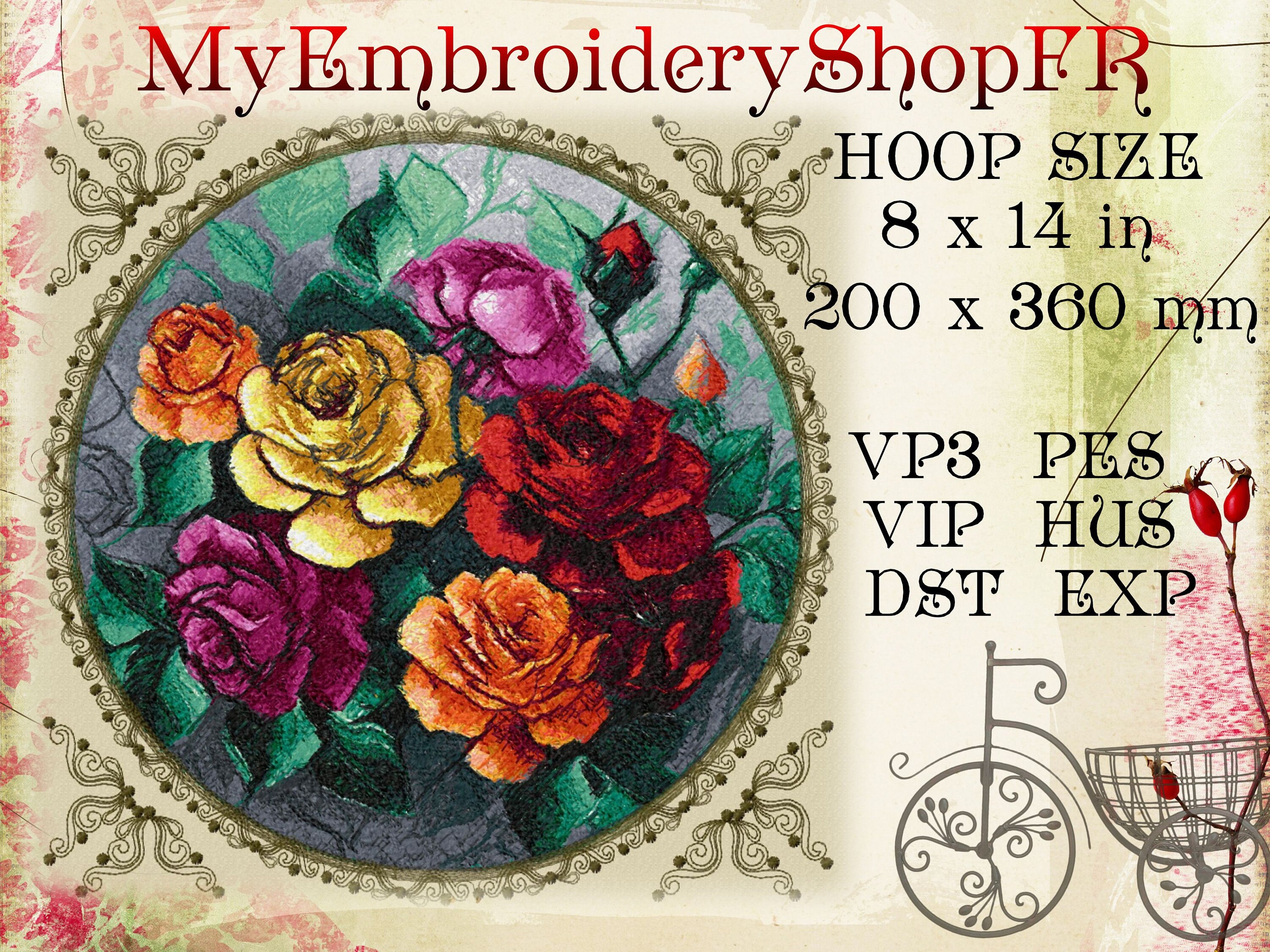 Roses Vintage Style Photostitch Machine Embroidery Design in the Hoop ...