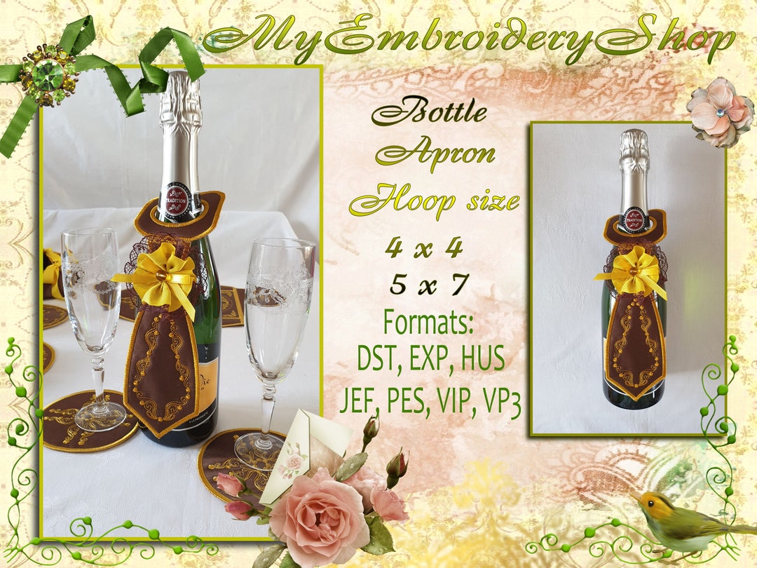 Embroidery Machine Design Bottle Aprons, ITH Project Digital Download ...
