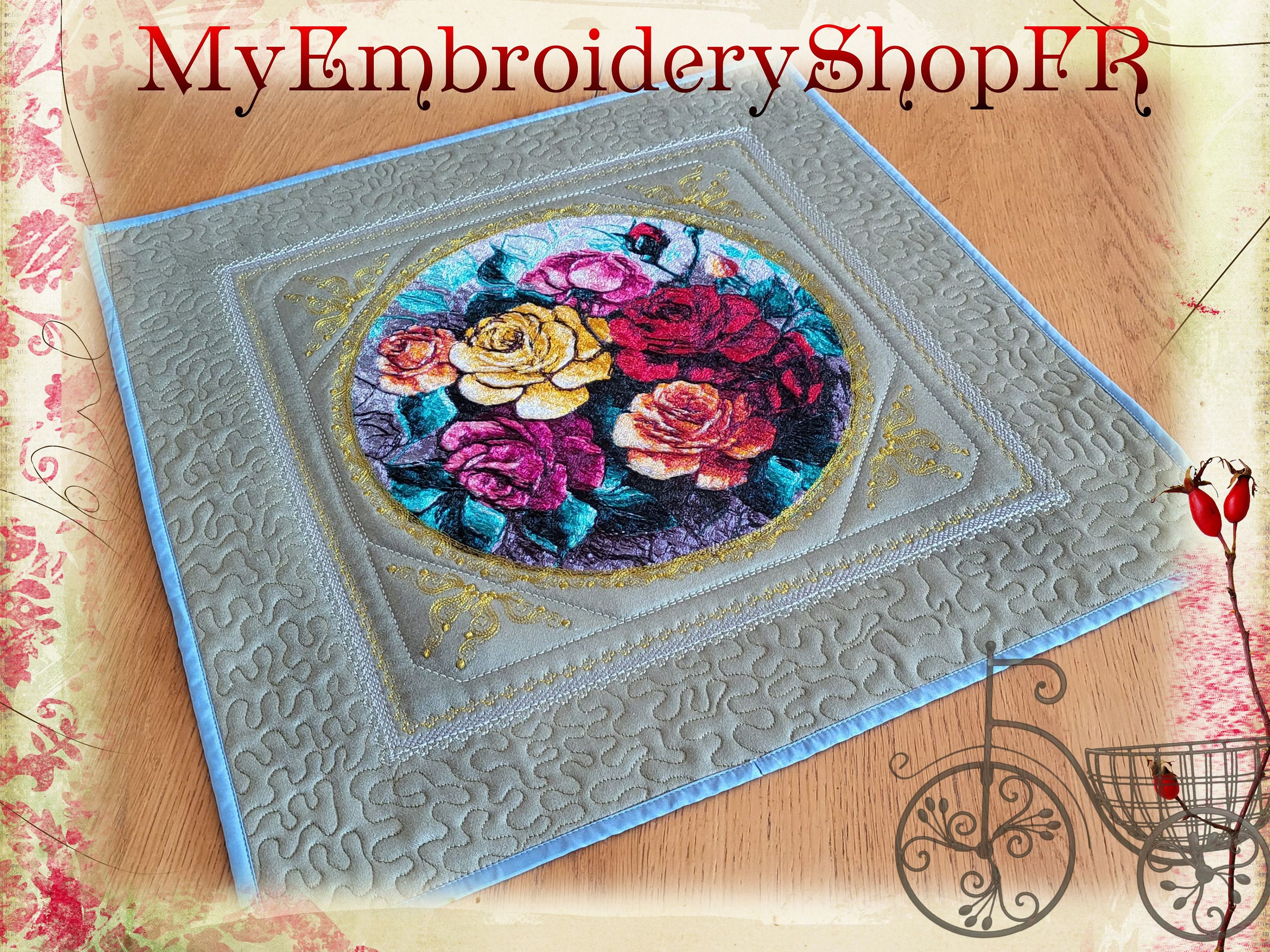 Roses Vintage Style Photostitch Machine Embroidery Design in the Hoop ...