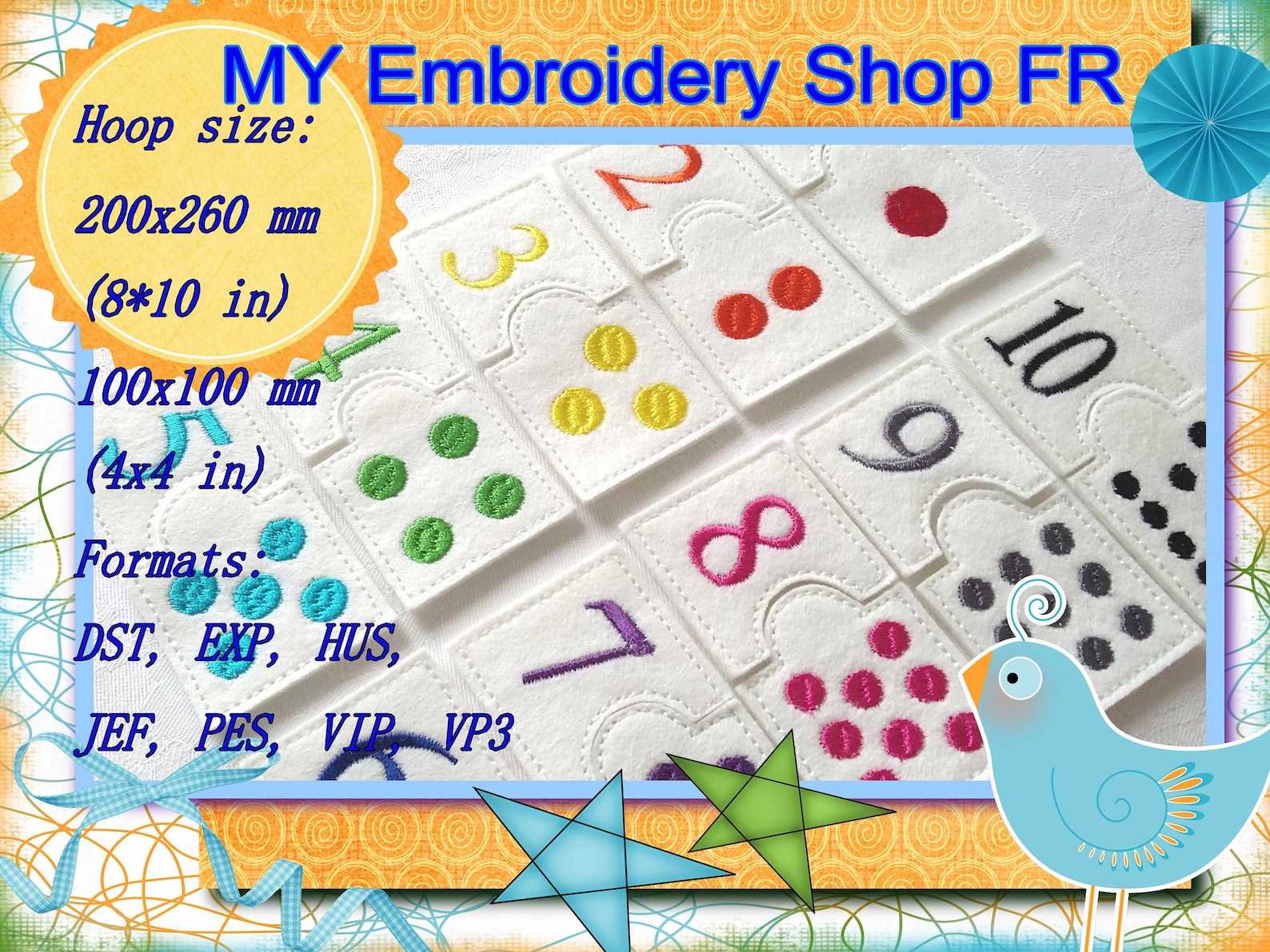 ITH Embroidery Kids in the Hoop 4x4, 8x10 Counting to 10 Felt Number ...