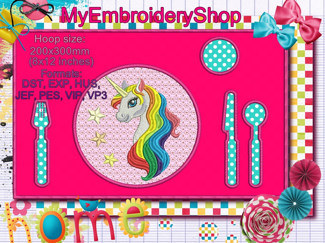 Machine Embroidery Design, ITH, Placemat Montessori, Theme Unicorn, in ...