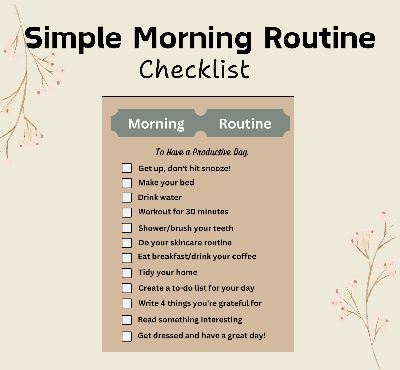 Printable Before Work Checklist, Morning Reminders for Adults, Morning ...