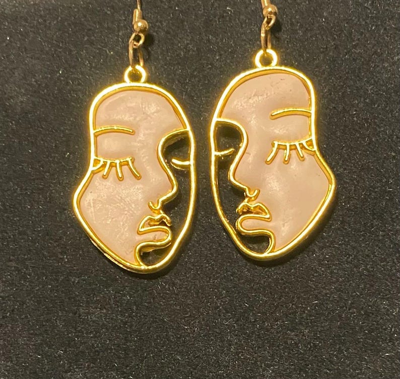 Gold Picasso Face Earrings: Handmade Abstract Clay Dangle Earrings - Etsy