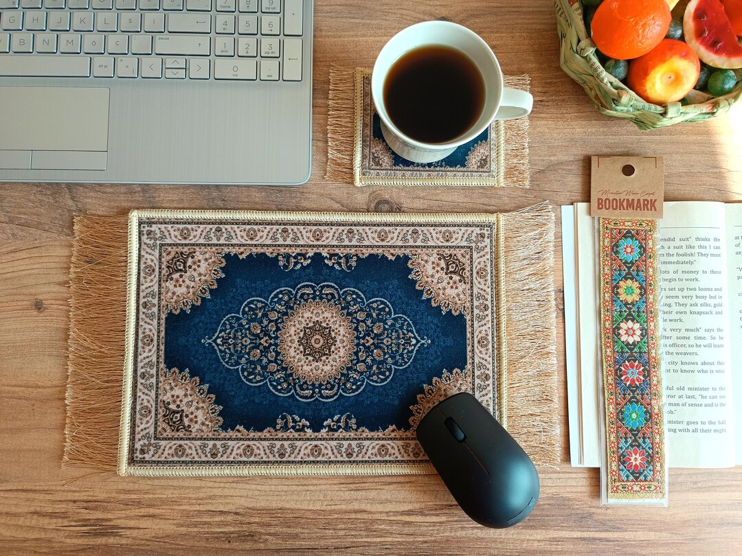 Persian Rug Mousepad: Turkish Desk Mat With Coaster & Bookmark - Etsy