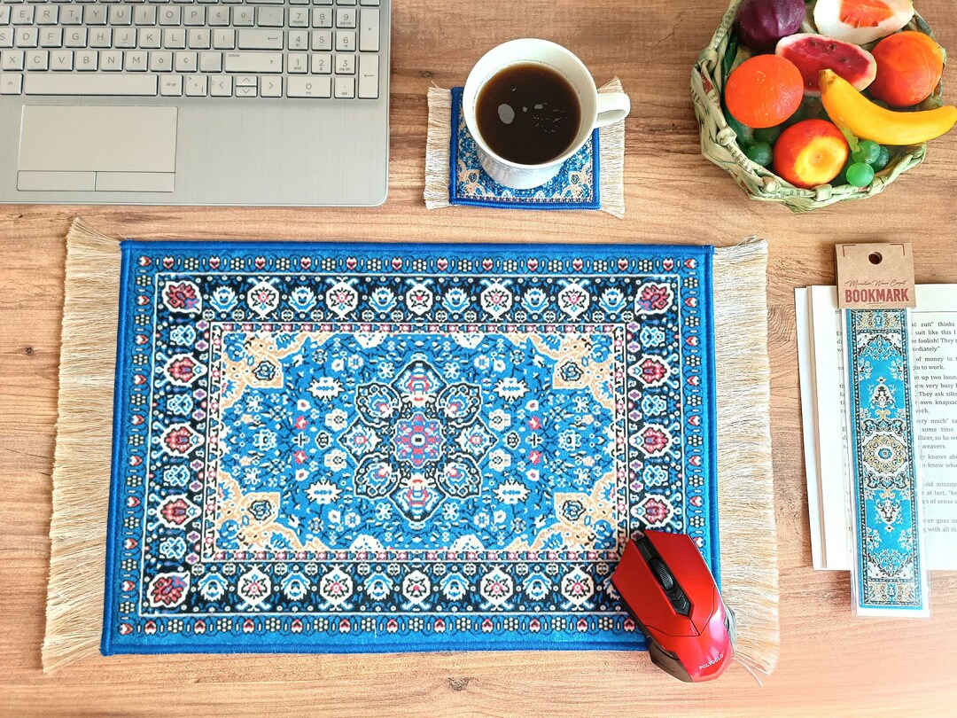 Large Mouse Pad, Beautiful Dark Blue Turkish Carpet Mousepad, Persian ...