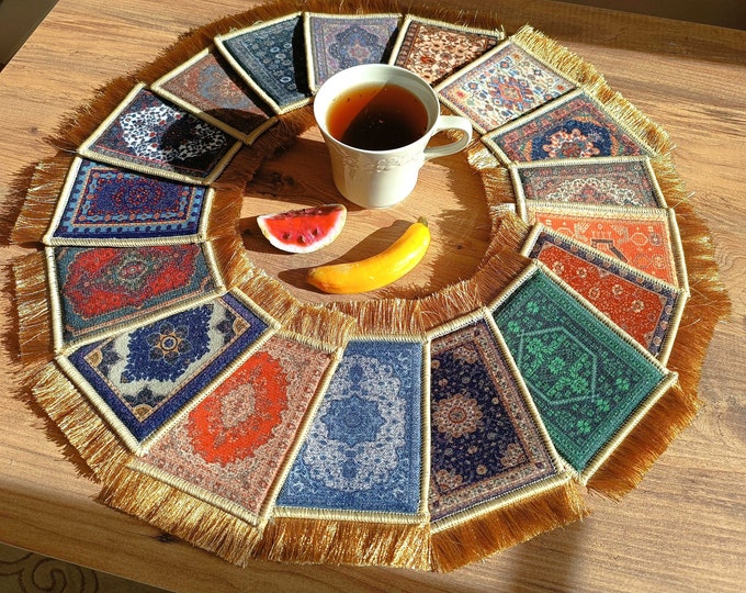 Set of 3 Persian Rug Coffee Coaster for Home Office, Teacher's Gift ...
