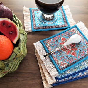 Beautiful Turkish Carpet Coasters, Persian Rug Coasters, Mug Rug ...