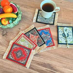 Coaster Set, Kilim Fabric Cloth, Set of 6 Coasters, Rustic Decor, Tea ...
