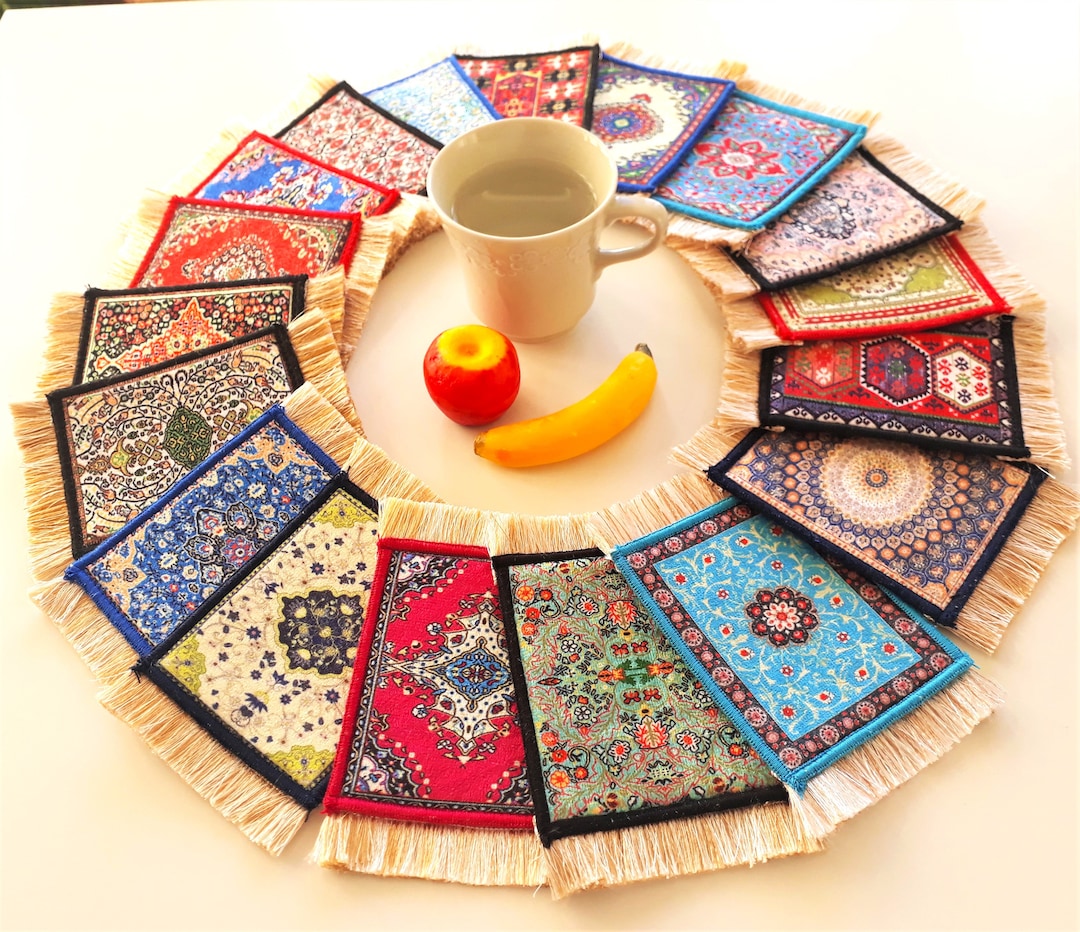 Beautiful Turkish Carpet Coasters, Persian Rug Coasters, Mug Rug ...