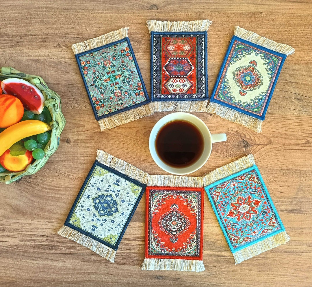 Coasters, Set of 6 Turkish Rug Coasters, Persian Coasters, Mug Rug ...