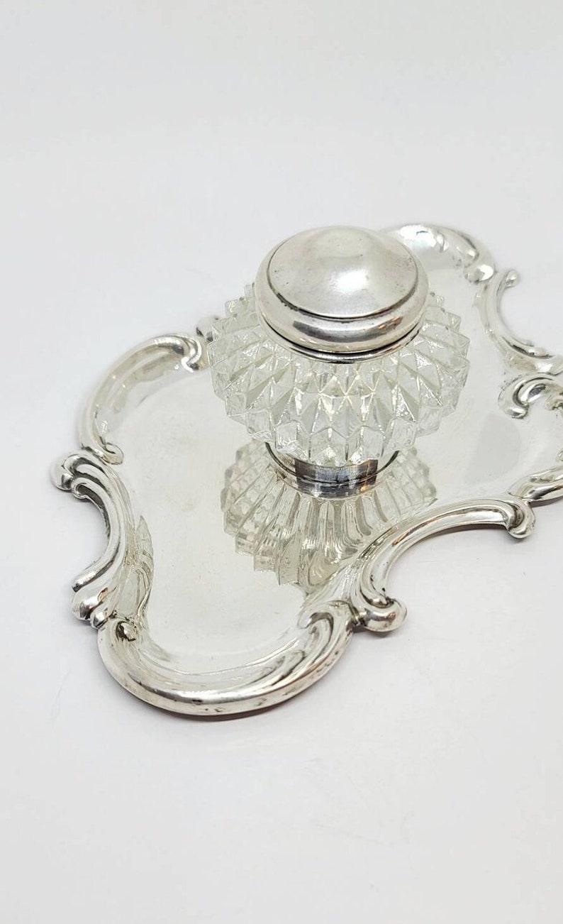 Sterling Si;lver, Glass Ink Well and Tray --- Complete, Vintage Great ...