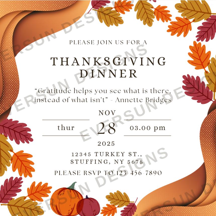 Thanksgiving Invitation Template, Thanksgiving Dinner Invitation - Etsy