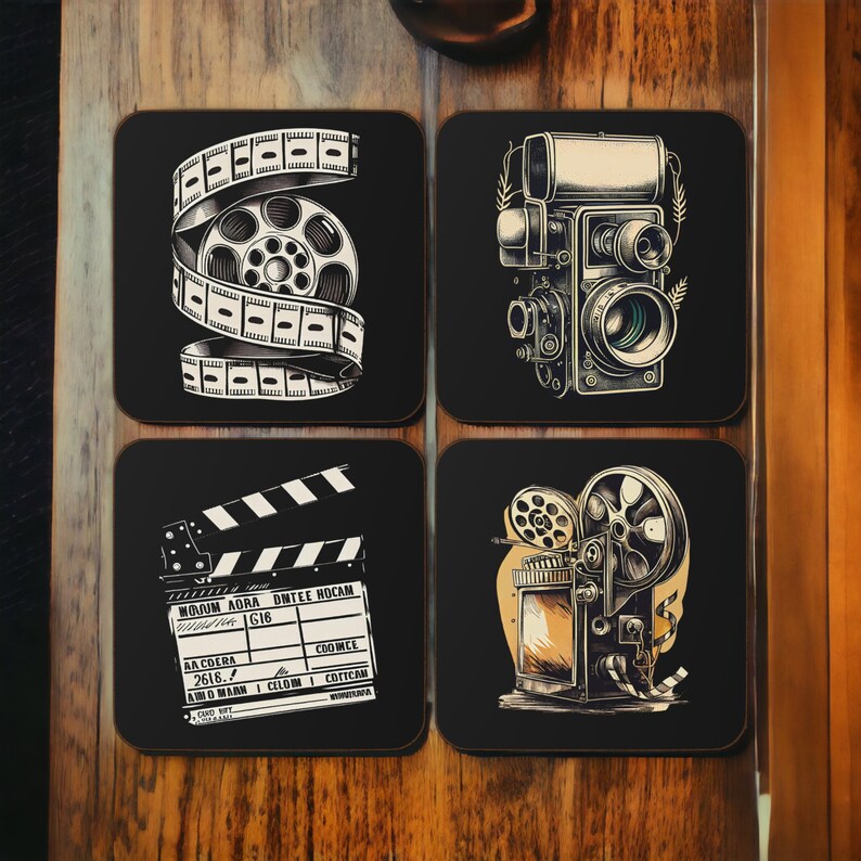 Theatre Coaster Set, Movie Room Coaster Set, Cinema Home Decor Gift ...