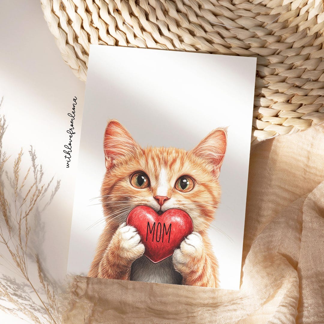 Orange Tabby Cat Mothers Day Card Orange Tabby Cat Card Greeting Card ...