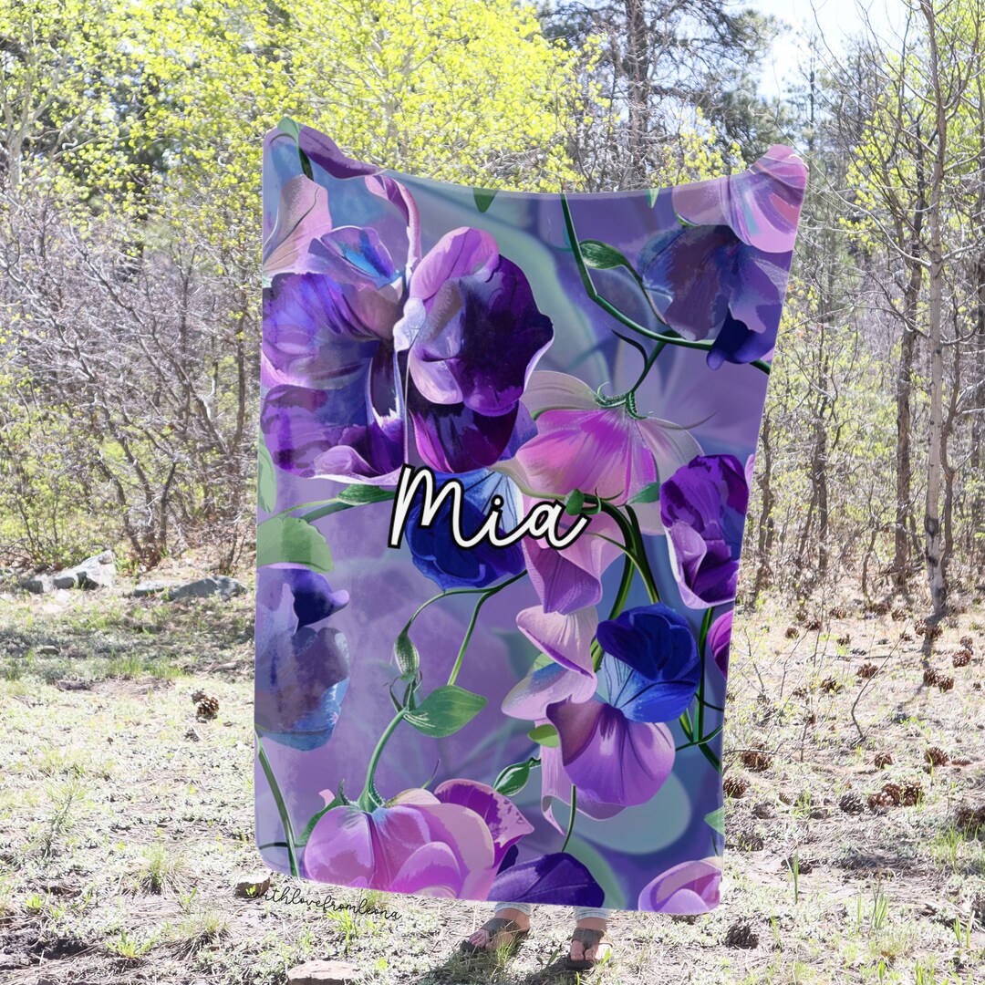 Sweet Pea Flowers Blanket Sweet Pea Birth Flower Blanket Birth Flower ...