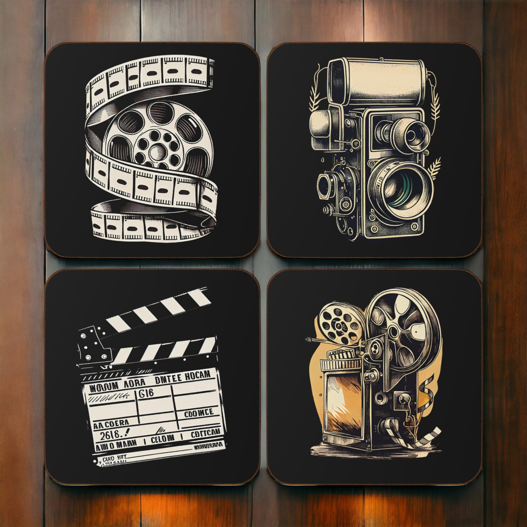 Theatre Coaster Set, Movie Room Coaster Set, Cinema Home Decor Gift ...