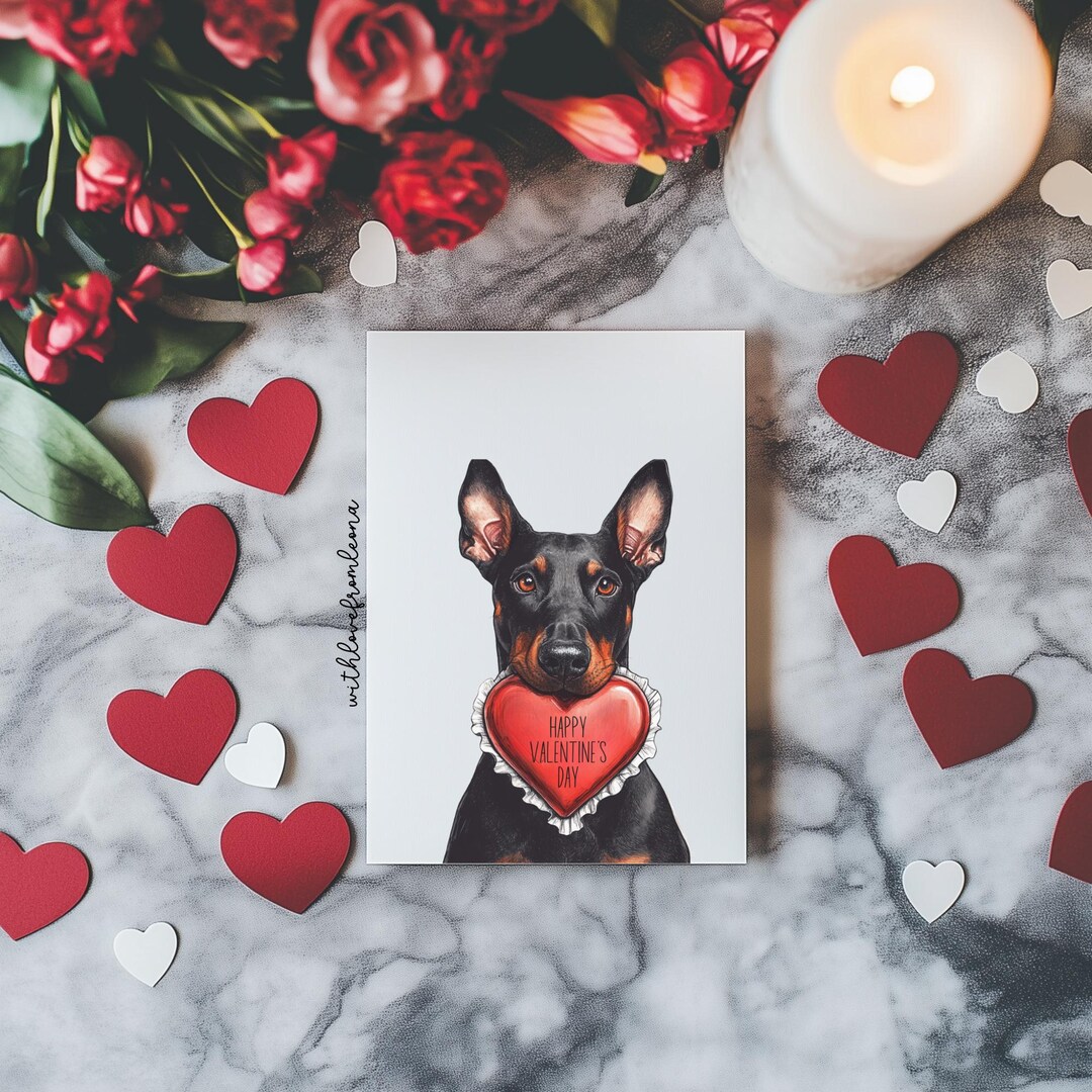 Doberman Pinscher Valentines Day Greeting Card From the Dog for ...