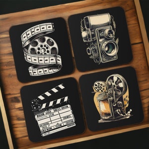 Theatre Coaster Set, Movie Room Coaster Set, Cinema Home Decor Gift ...