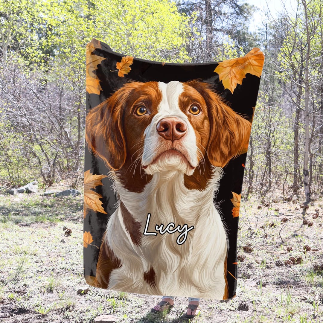 Brittany Spaniel Dog Fall Throw Blanket Adult Kid Blanket Custom Name ...