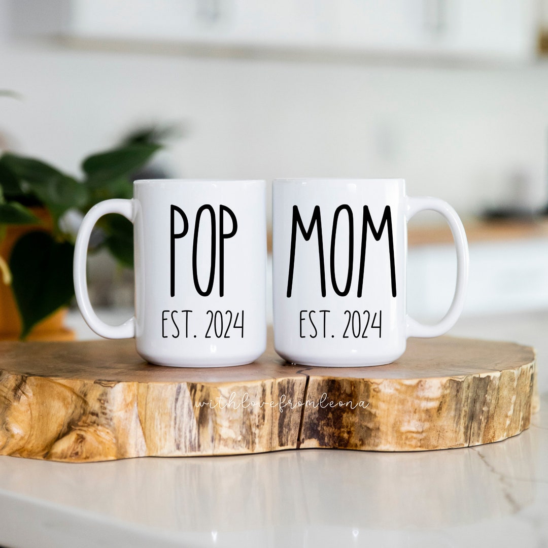 Pregnancy Announcement Mugs, Pop and Mom Grandparents Gift ...