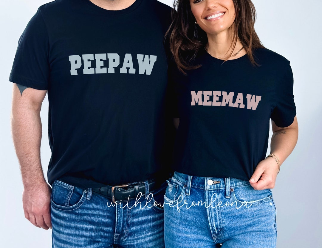 Meemaw and Peepaw Matching Shirts, Varsity Style Gender Reveal Shirts ...