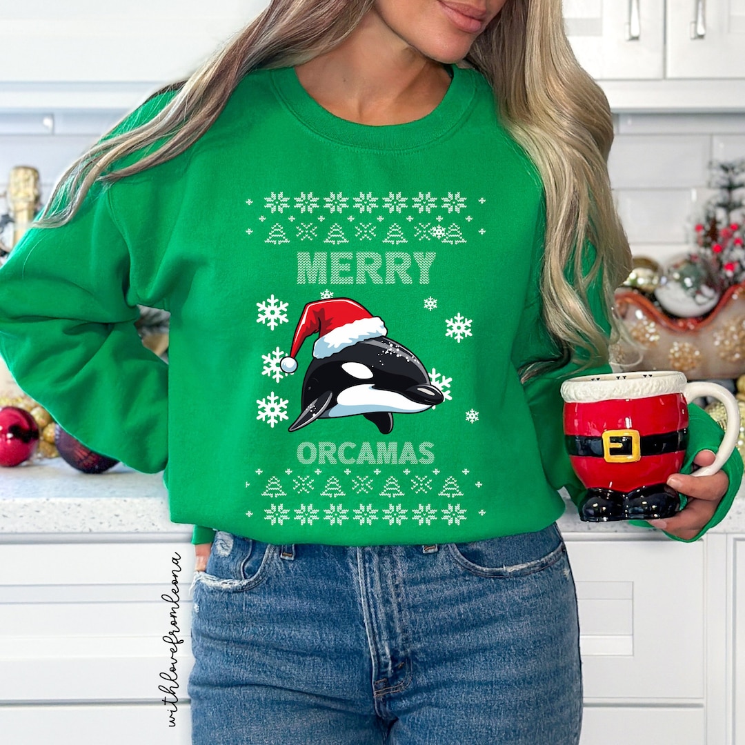 Orca Christmas Sweater Killer Whale Ugly Xmas Sweatshirt Orca Christmas ...