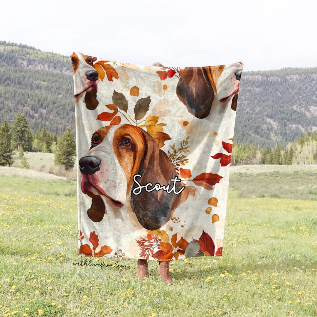 Basset Hound Dog Fall Throw Blanket Adult Kid Blanket Custom Name Gift ...