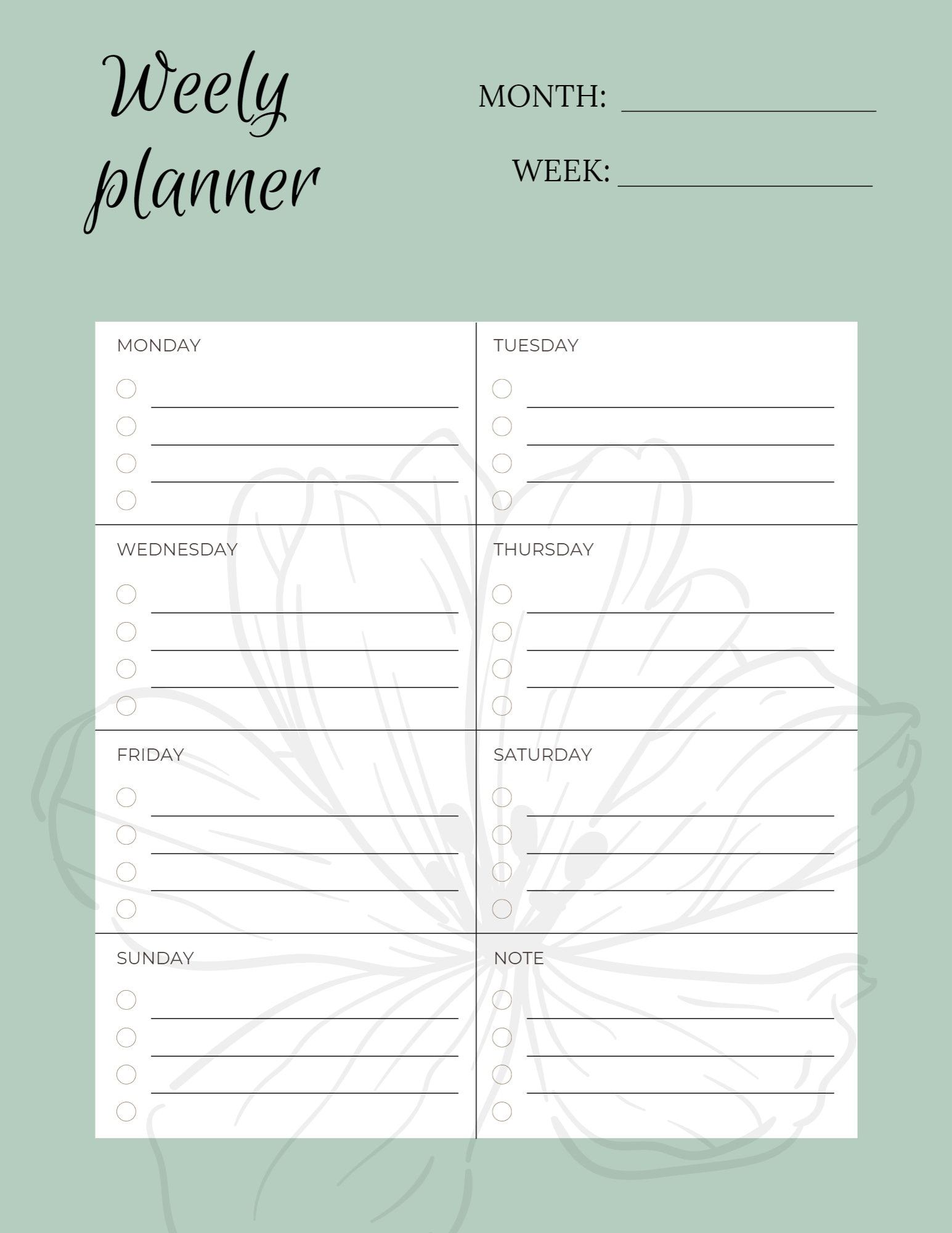 Digital Weekly Planner Printable Planner Instant Download - Etsy