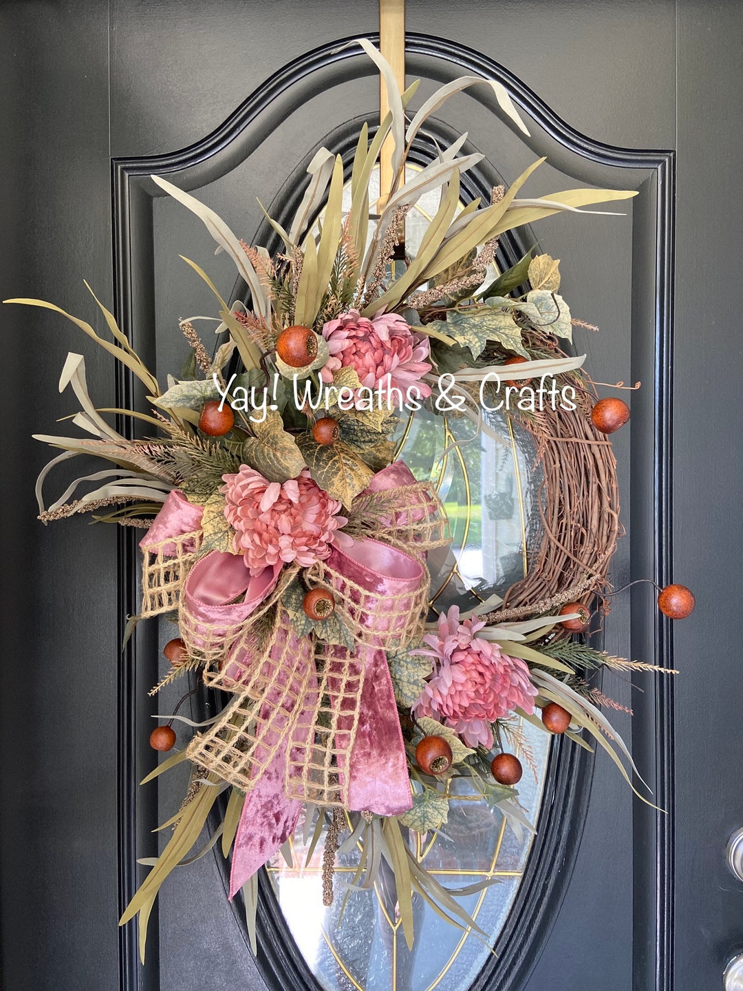 Mauve Fall Wreath for Front Door, Pink Wreath, Nontraditional Fall ...