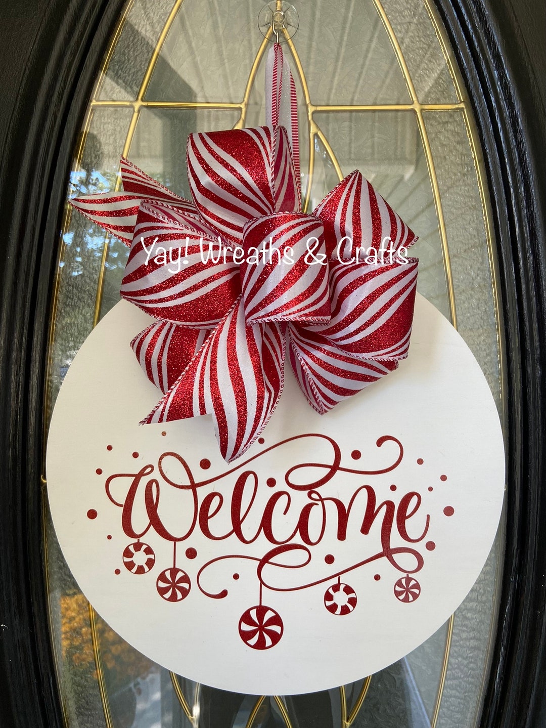 Peppermint Welcome Door Hanger - Etsy