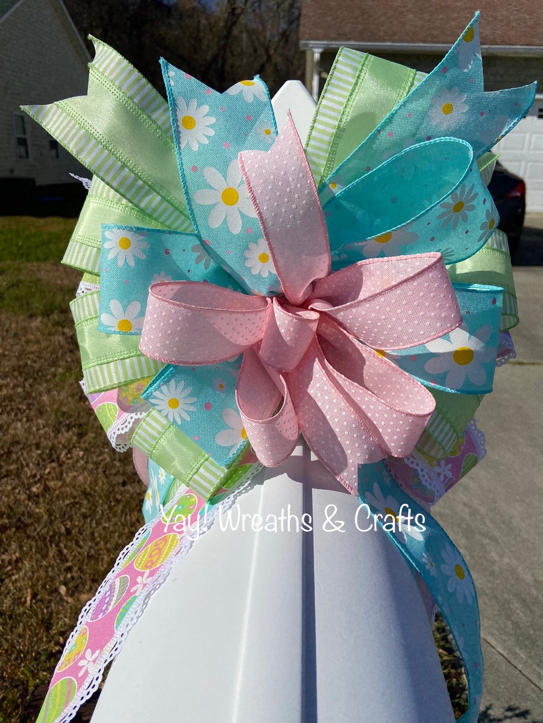 Easter Bow for Mailbox, Easter Egg Bow, Spring Daisy Bow, Large Easter ...