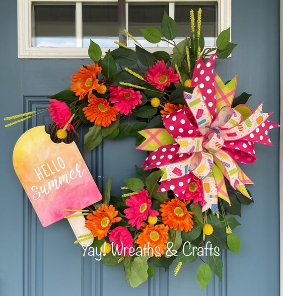 Popsicle Wreath for Front Door Hello Summer Wreath Gerbera - Etsy