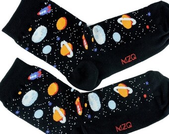 Space Galaxy Socks With Planets Groomsmen Gift Men's Mid - Etsy