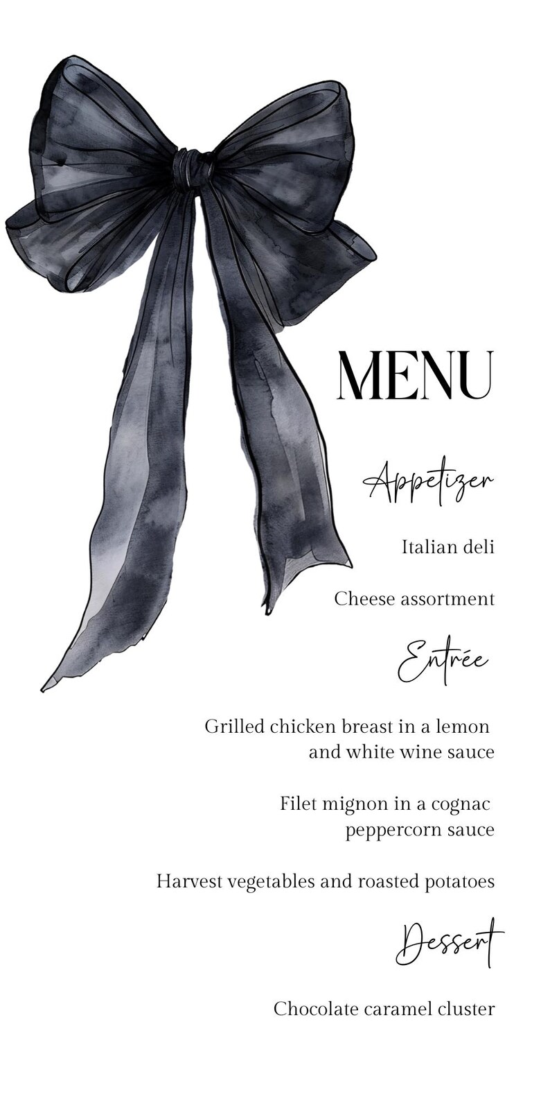 Black Bow Menu Card - Etsy
