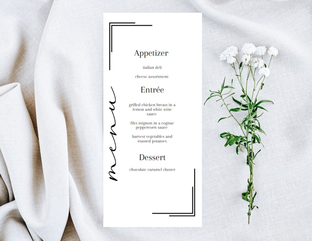 Minimalist Menu Card - Etsy