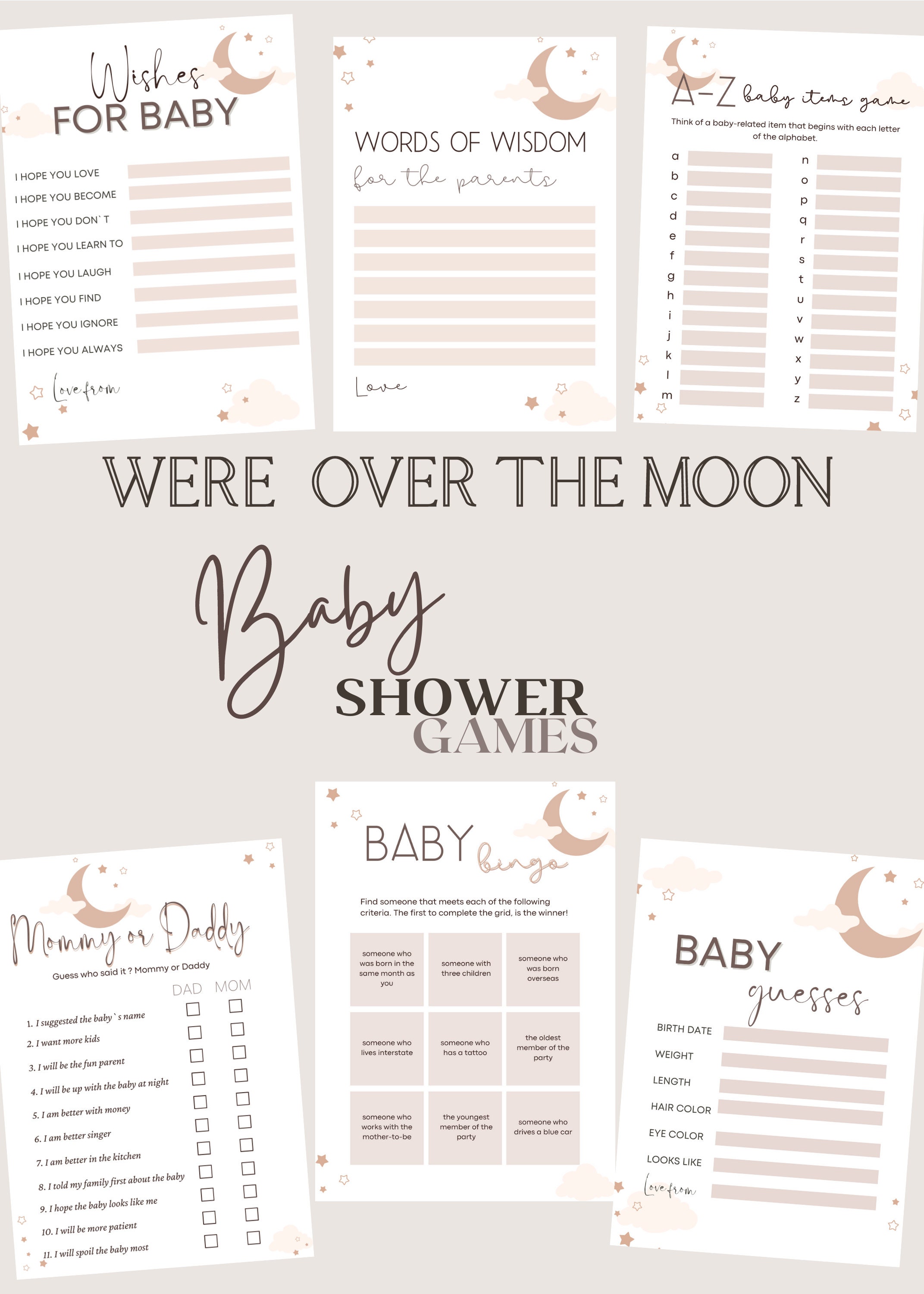 Editable Over the Moon Baby Shower Game Bundle Unisex Baby - Etsy