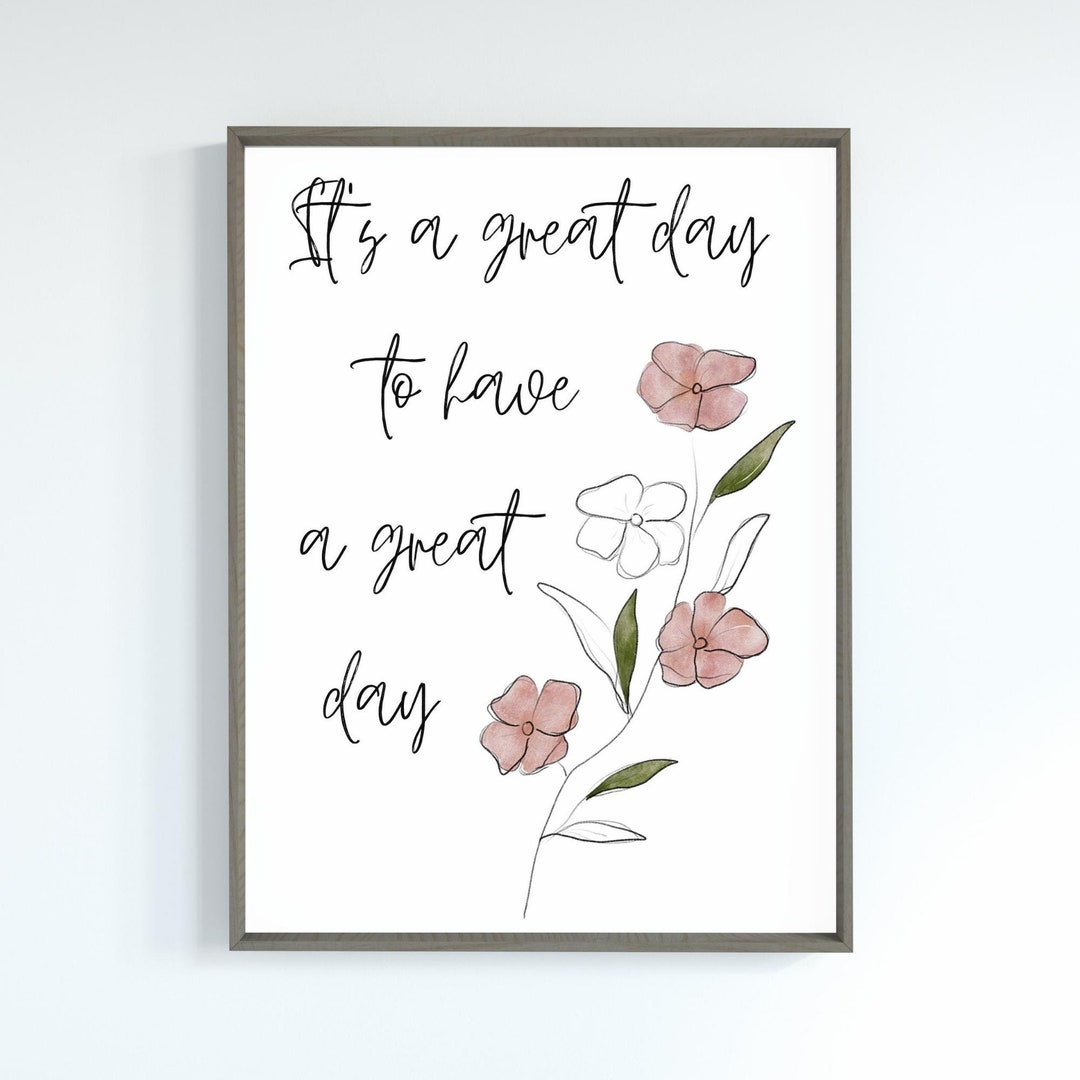 Floral Wall Art, Watercolour Line Art Quote, Pink and Green Botanical ...