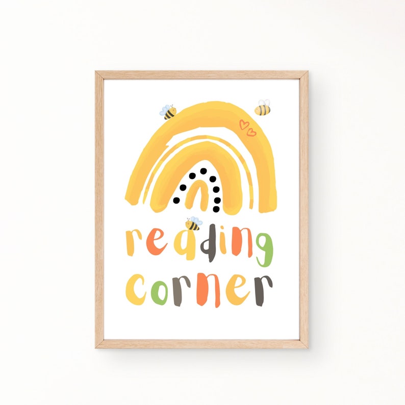 Reading Corner Sign Bumblebee Theme Wall Art Bee Nursery Decor Reading ...