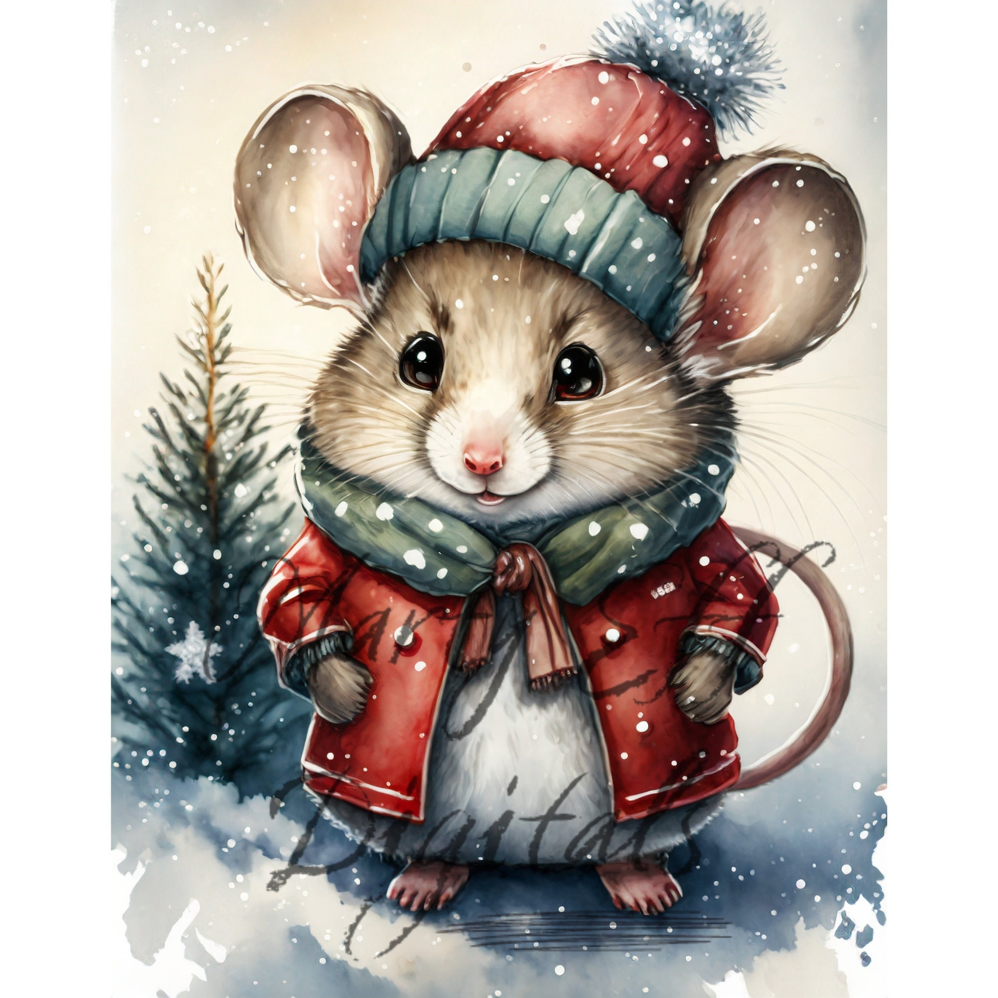 Christmas Mouse Clipart 9 High Quality Jpgs, Merry Christmas, Digital ...