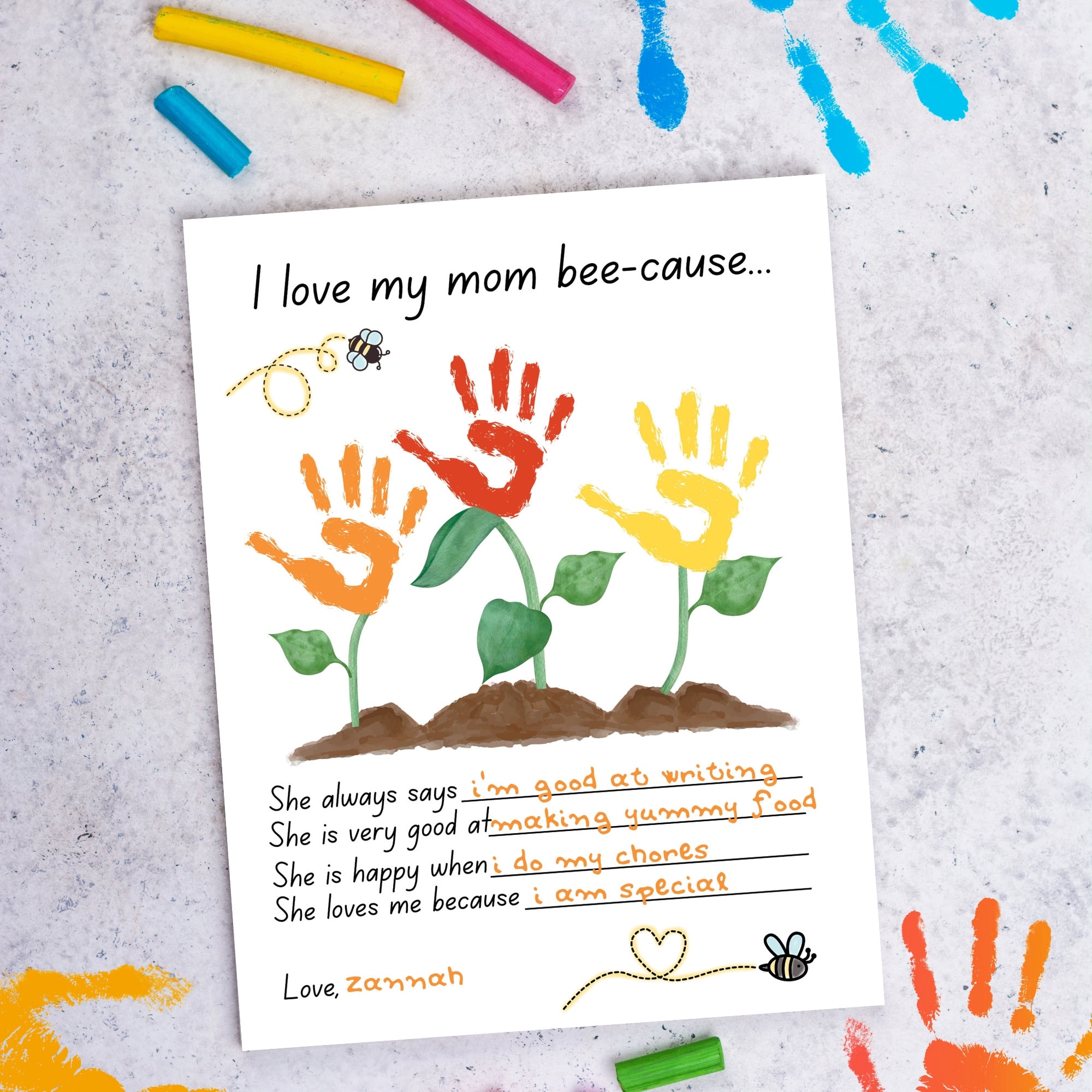 Handprint Art Personalized Mother's Day Handprint Gift for Mom Kids ...