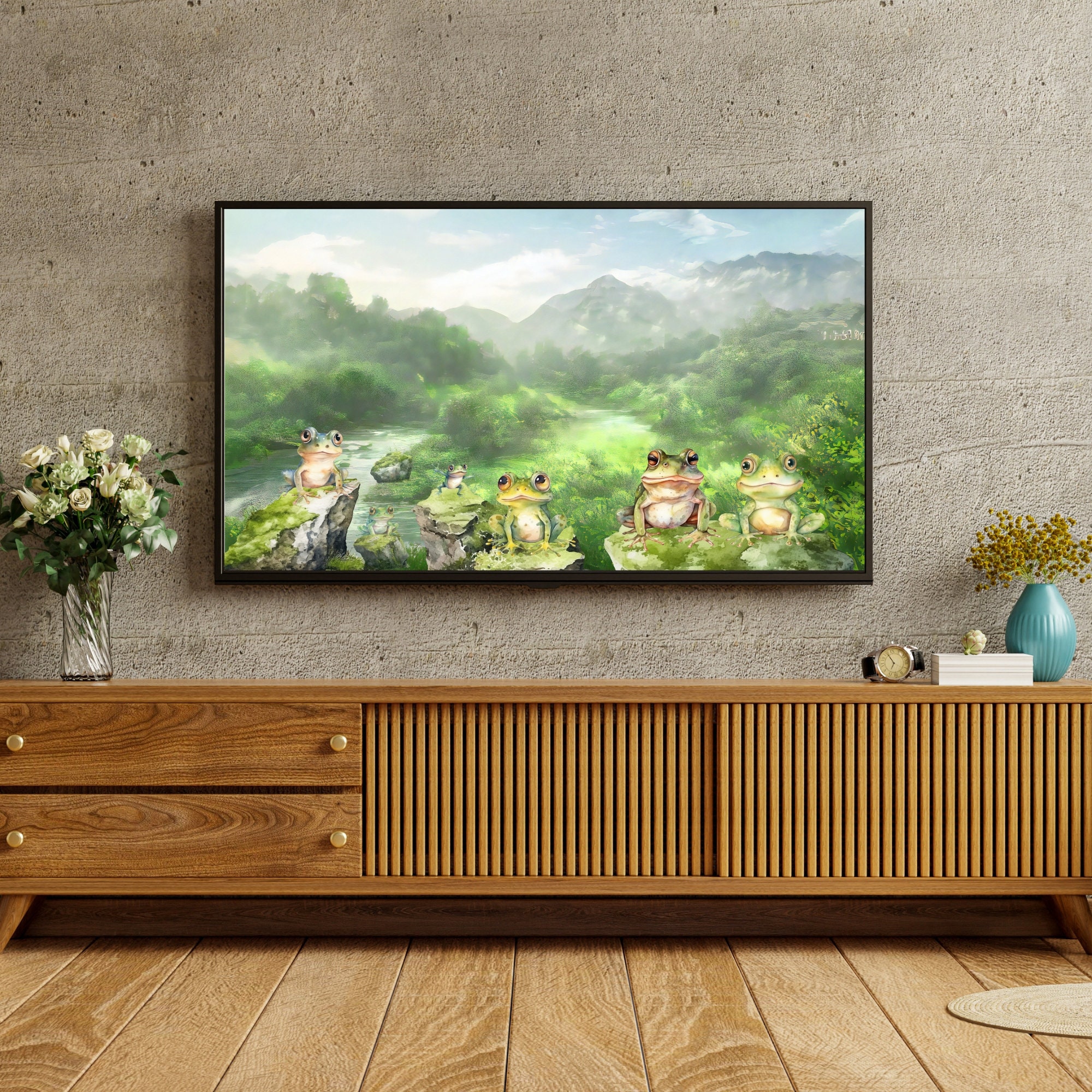 Landscape TV Art Frogs Painting DIGITAL Country Farmhouse Decor Frogs ...